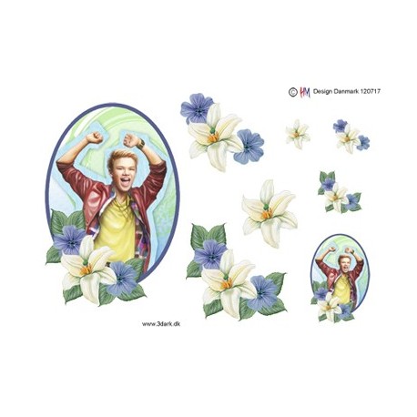 Meget glad dreng i oval ramme, HM design, 3D ark